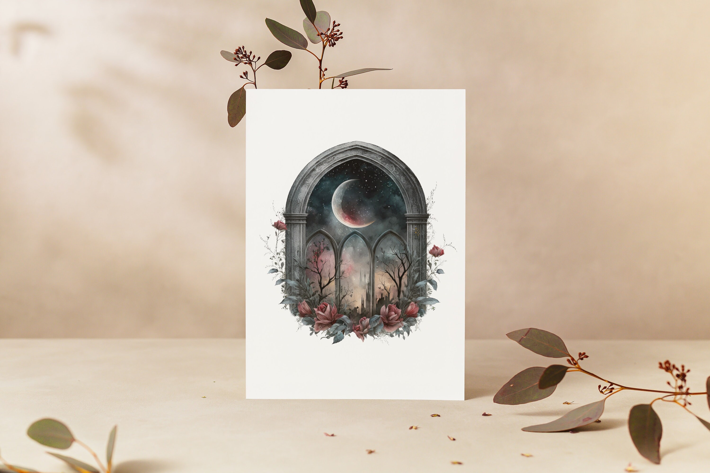 32 Watercolor Gothic Arched Window Clipart Dark Fantasy, Celestial ...