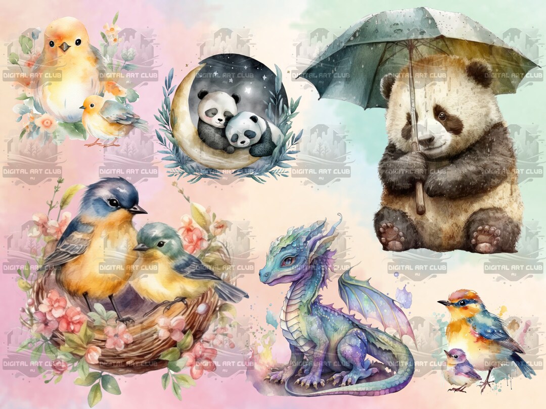 32 Watercolor Cute Animals Clipart | Floral, Colorful, Adorable ...