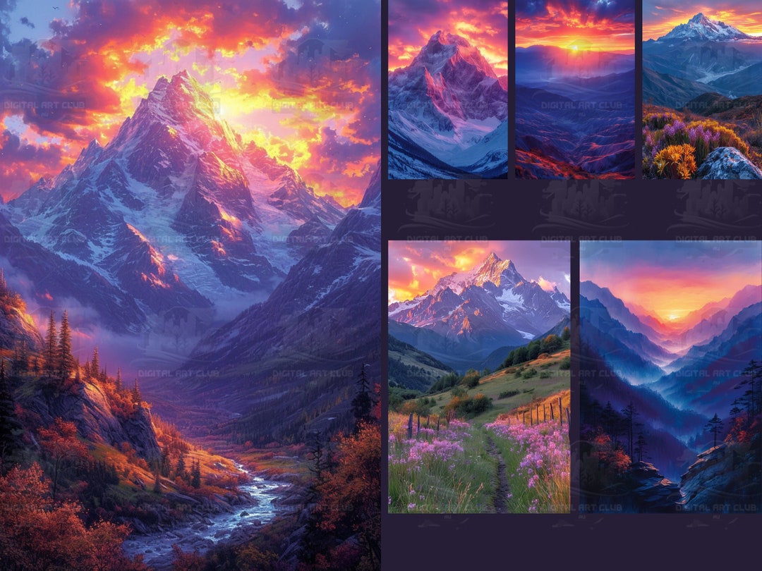 6 Mountain Sunrise Backdrops Overlays | Overlays for Photoshop | Studio ...