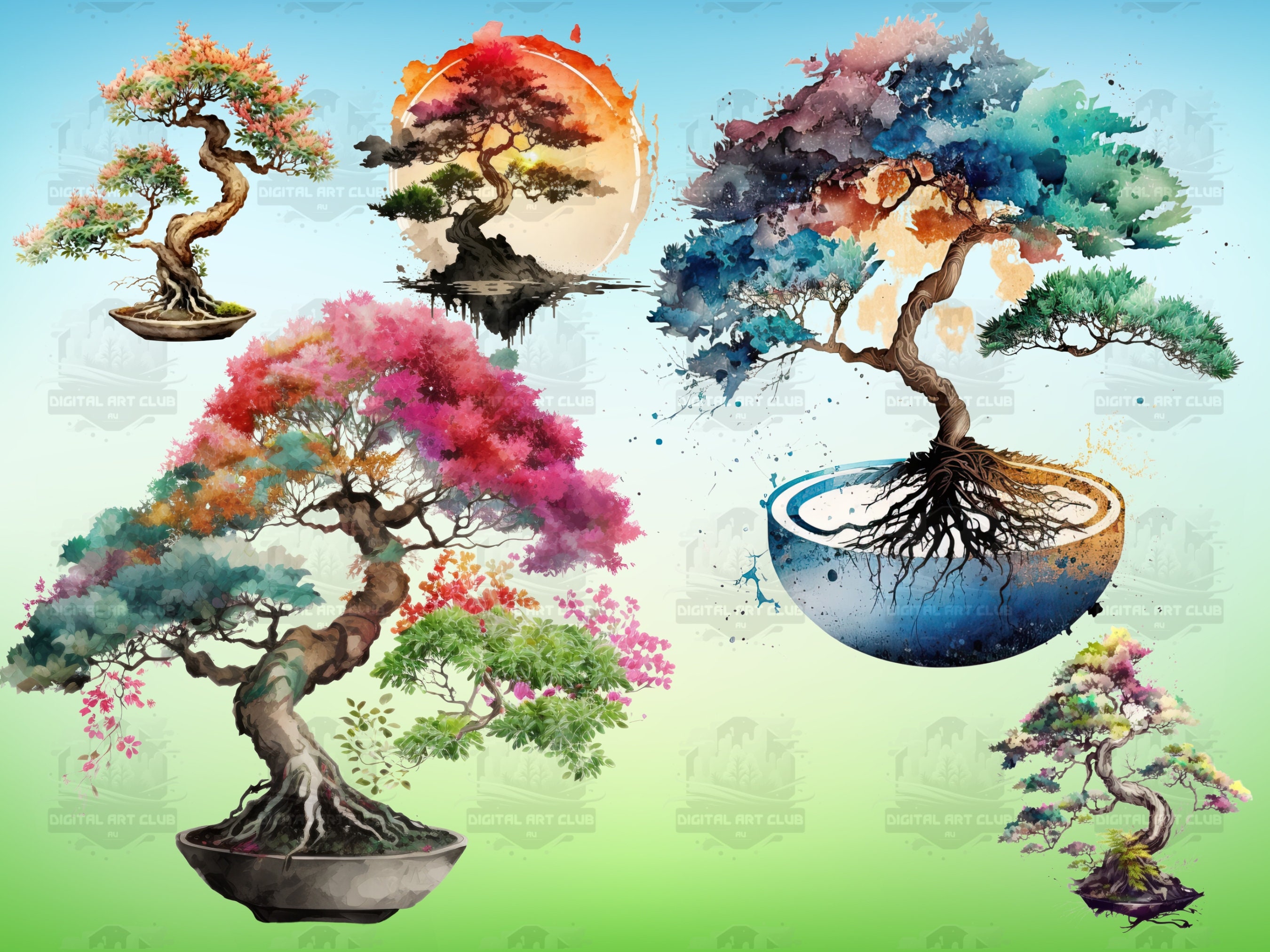 29 Watercolor Bonsai Trees Clipart Digital PNG Clip Art, 300 DPI ...