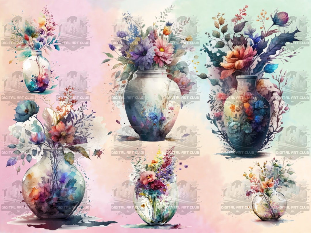 33 Watercolor Flower Vases Clipart | Floral, Fantasy | Digital PNG Clip ...