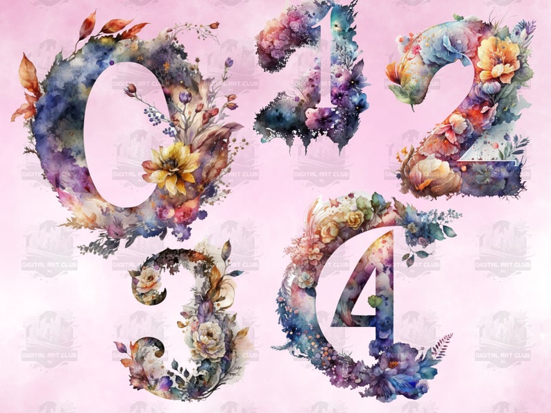 10 Watercolor Floral Numbers Clipart | Magical, Fairy, Fantasy ...