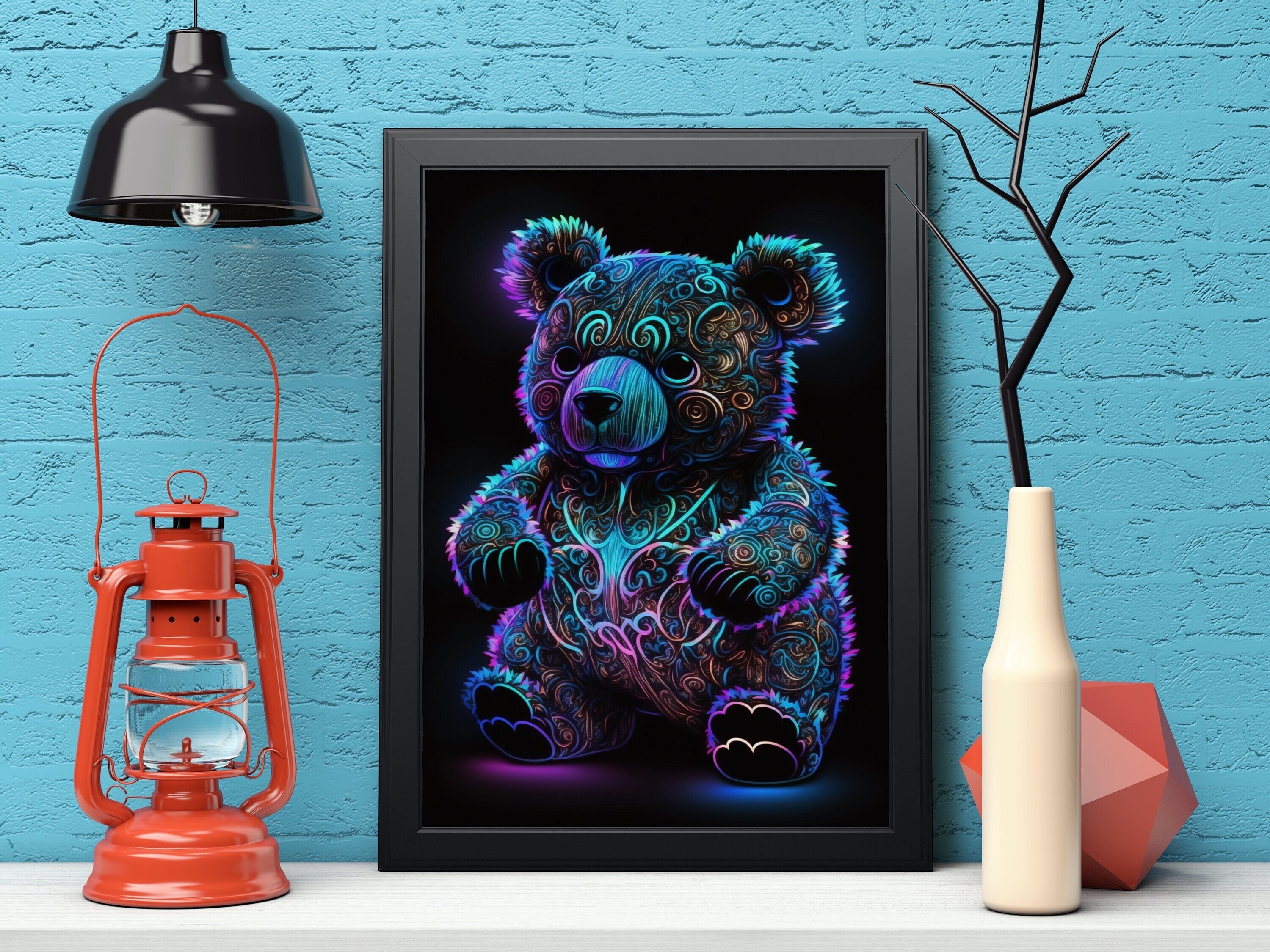 Neon Teddy Bear | Digital Art Print, Wall Art, AI Generated, AI Art ...