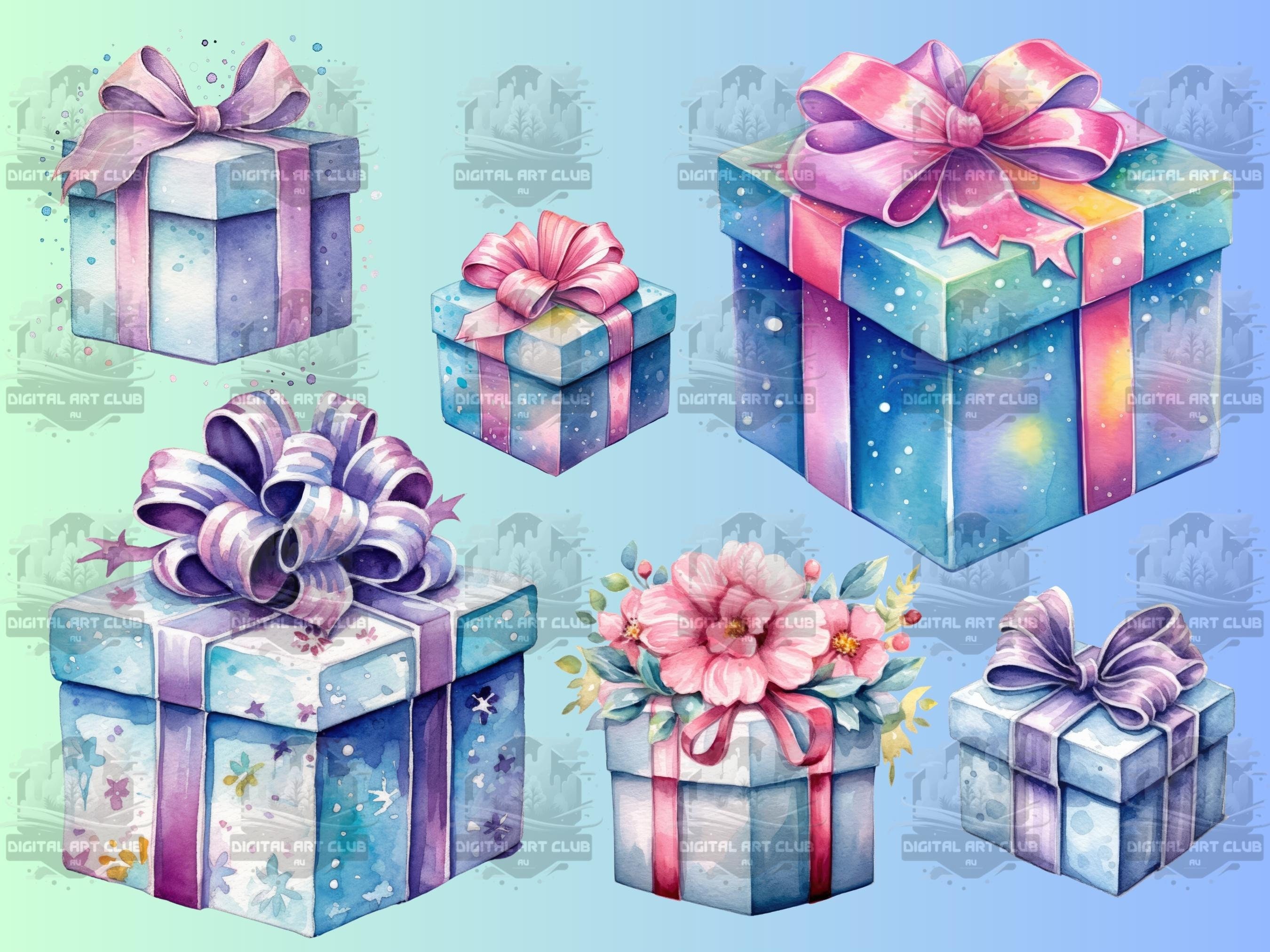 28 Watercolor Gift Boxes Clipart Magical, Floral, Fantasy Digital PNG ...