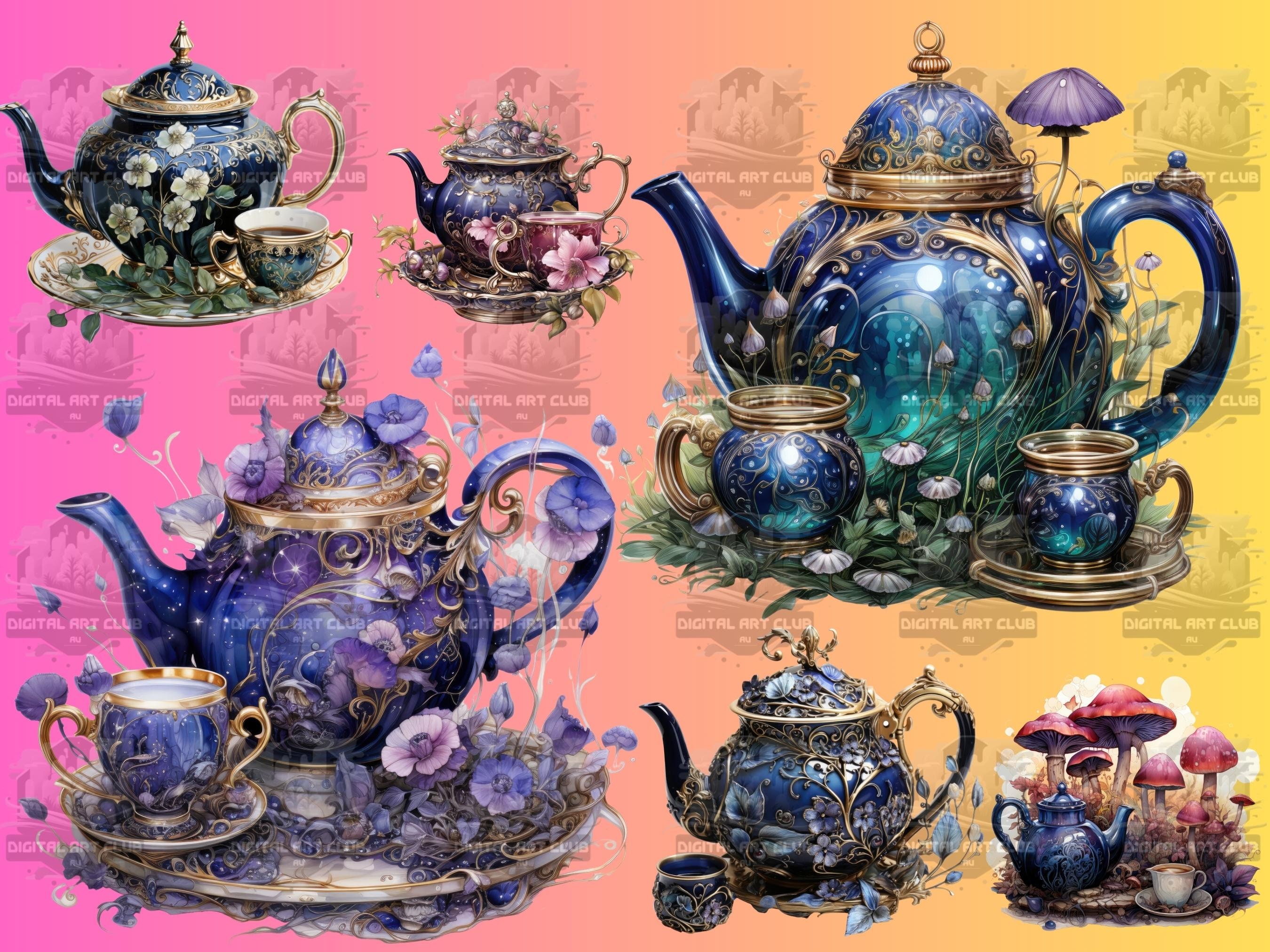 29 Fantasy Tea Set Clipart | Floral, Gothic, Mystical | PNG Clip Art ...