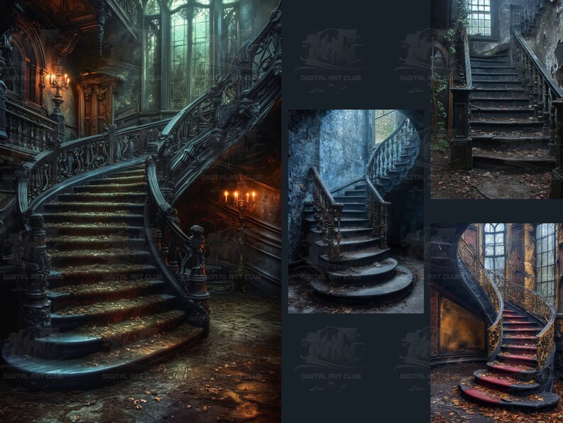 8 Abandoned Staircase Backdrops Overlays | Overlays for Photoshop ...