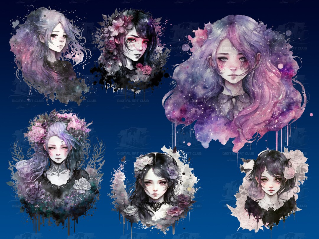 32 Watercolor Vampire Girls Clipart | Floral, Fantasy, Galaxy | Digital ...