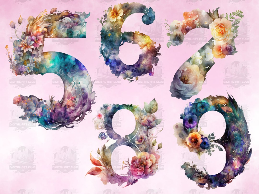 10 Watercolor Floral Numbers Clipart | Magical, Fairy, Fantasy ...