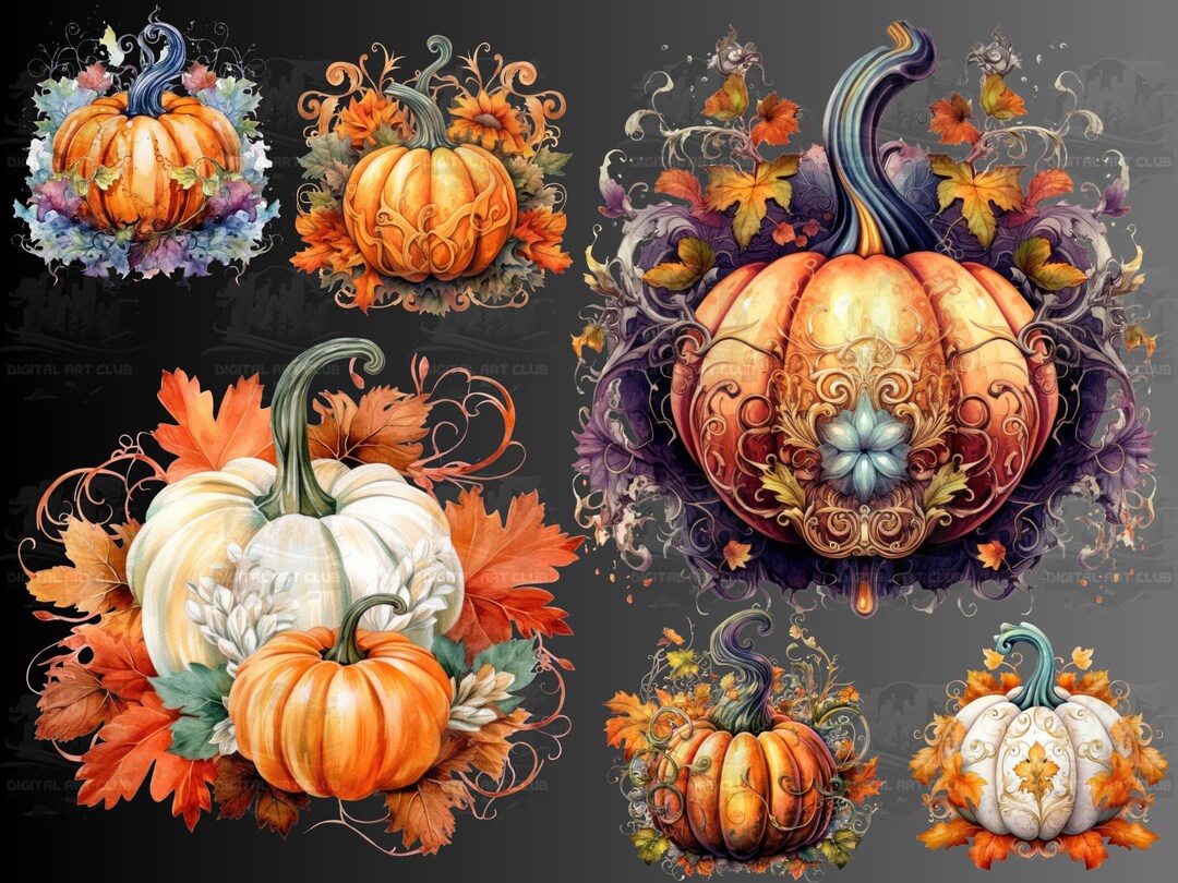 28 Watercolor Gothic Pumpkins Clipart | Dark Fantasy, Mystical ...