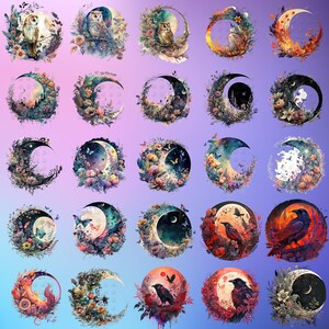 26 Watercolor Floral Moon Clipart | Fantasy,galaxy | Digital PNG Clip ...