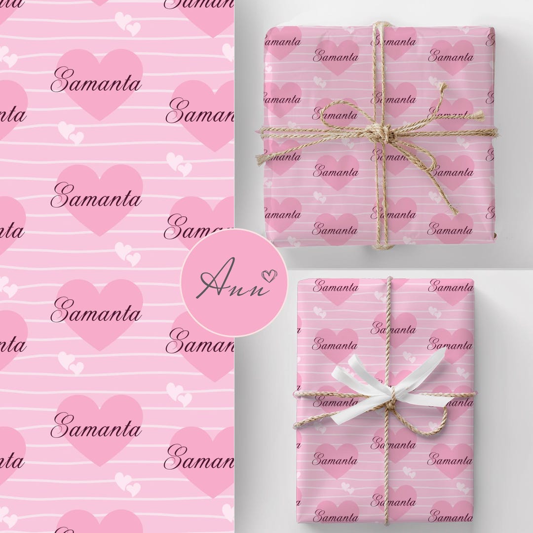 Pink Personalised Wrapping Paper, Custom Wrapping Paper, Name Wrapping ...