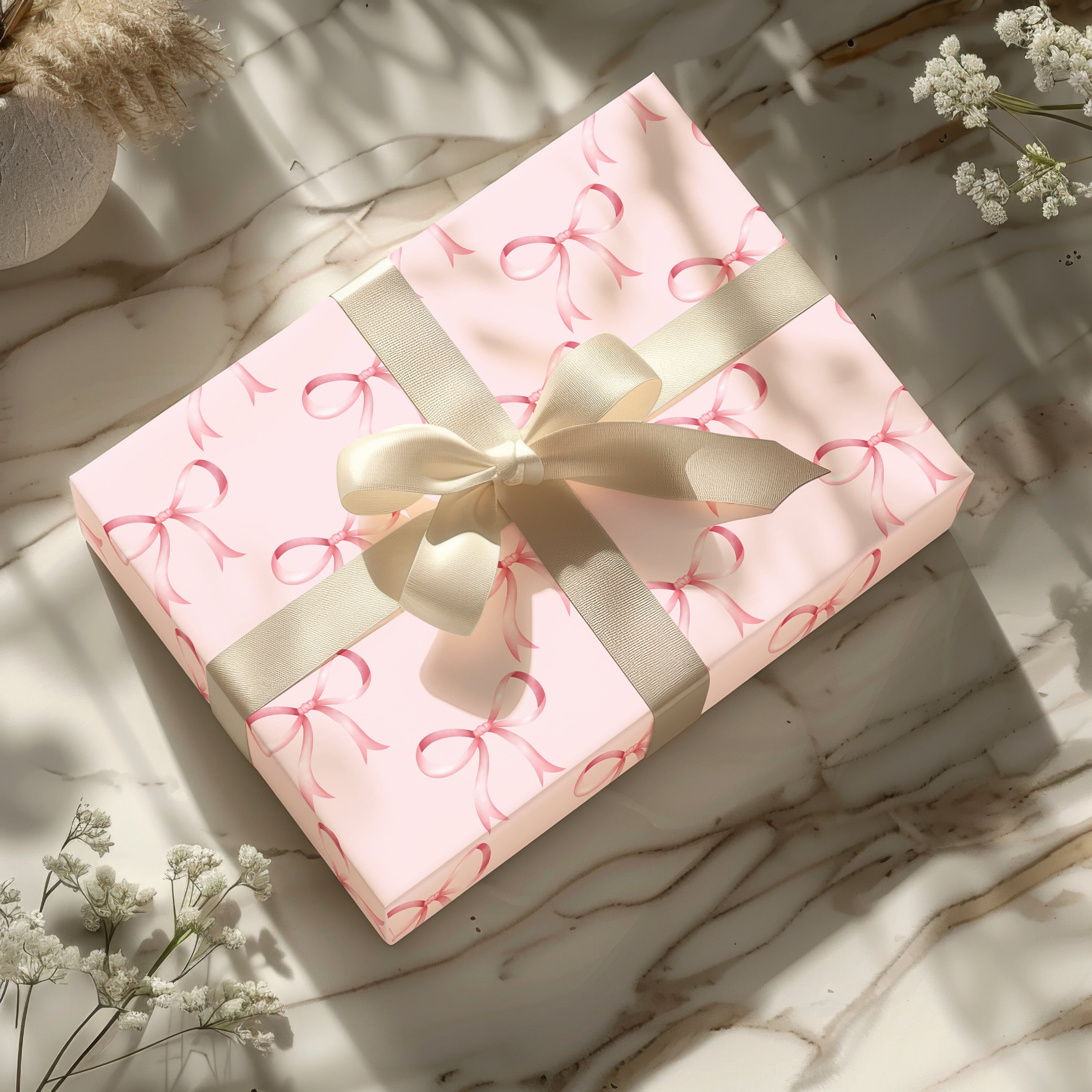 Pink Bow Gift Wrap, Pink Wrapping Paper, Coquette Pink Bow, Pink ...