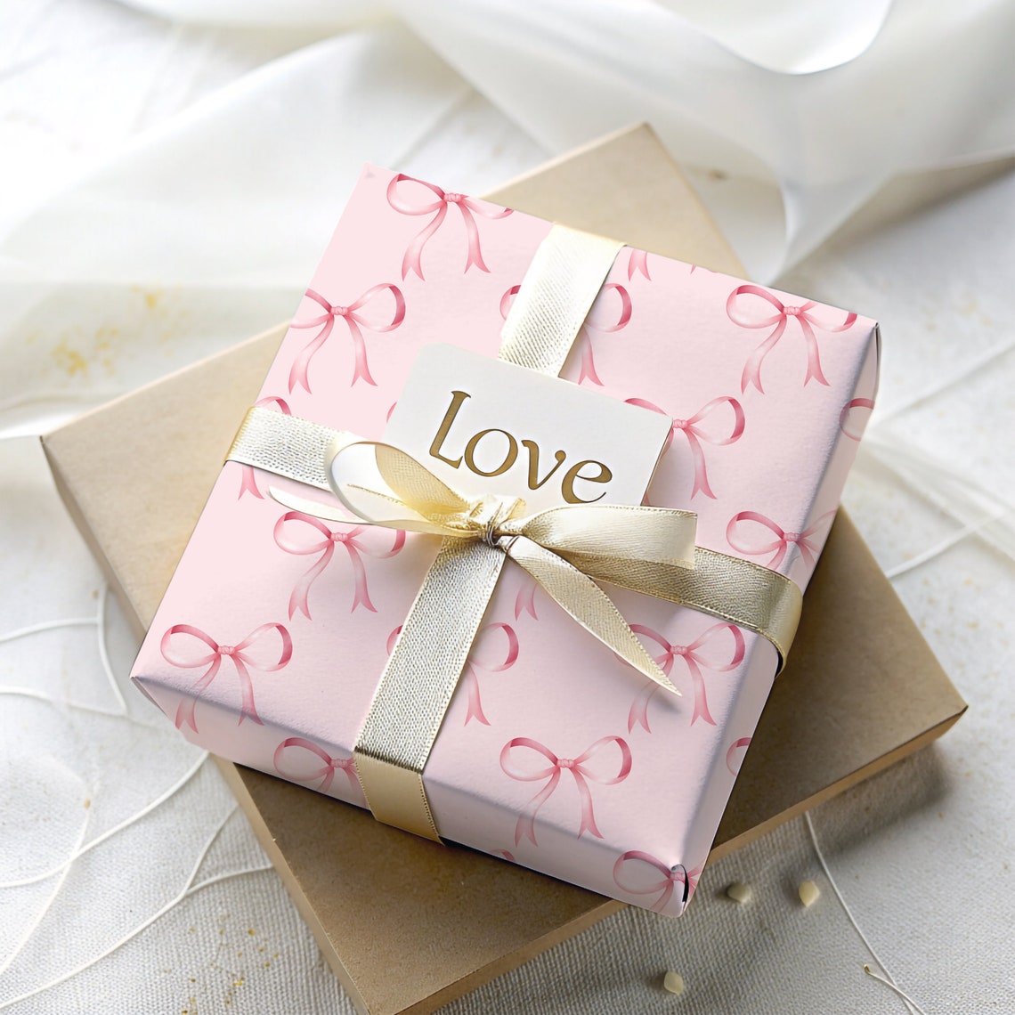 Pink Bow Gift Wrap, Pink Wrapping Paper, Coquette Pink Bow, Pink ...