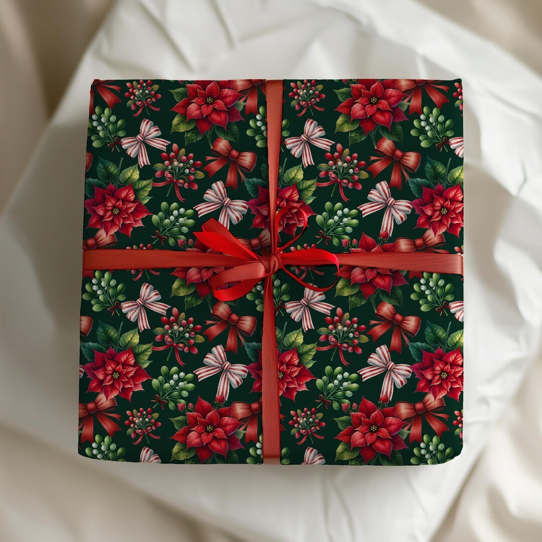 Christmas Wrapping Paper Flowers Paper Wrap Traditional Christmas Paper ...
