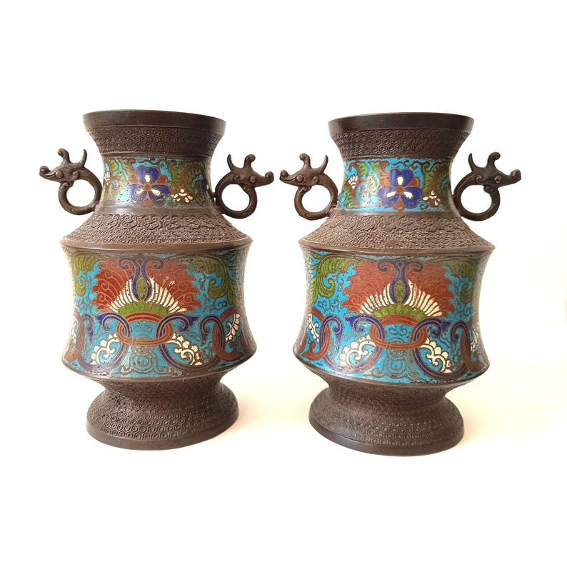 Cloisonné / Champlevé Enamel on Bronze Chinese Pair of Ming Dynasty ...