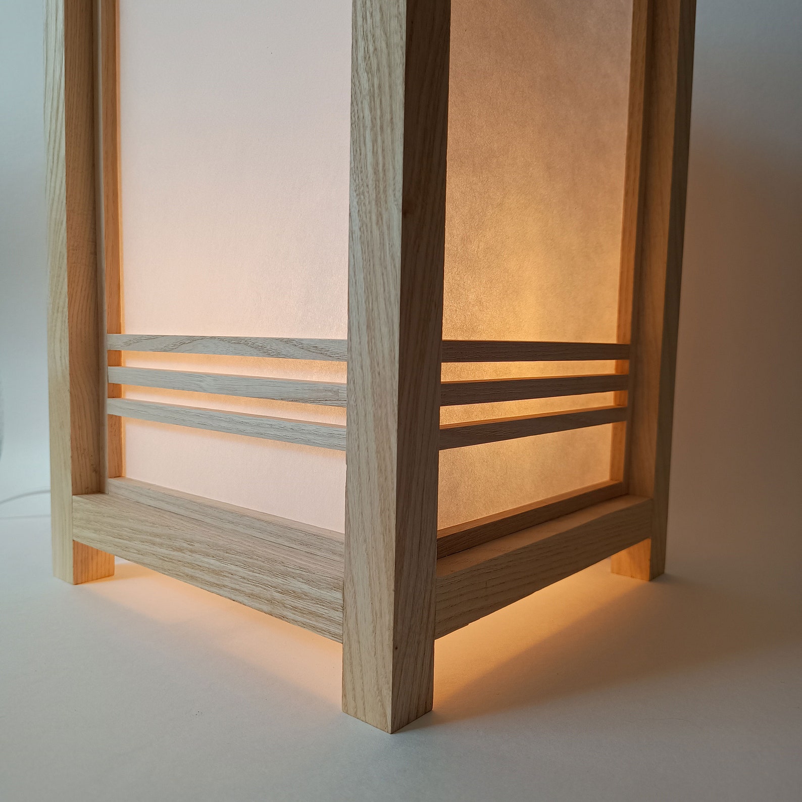 Handmade Ash Wood Shoji Table Lamp: Japanese Washi Paper Lantern - Etsy
