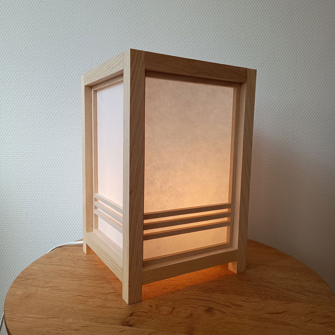 Handmade Ash Wood Shoji Table Lamp: Japanese Washi Paper Lantern - Etsy