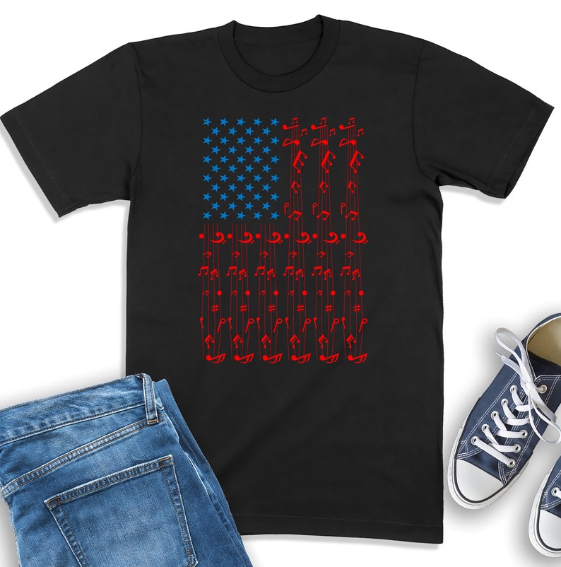 Musical Notes Shirt, Music American Flag T-shirt, Music Lover Shirt ...