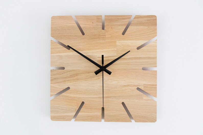 Square Large Wall Clock Wooden Clock OAK Clock, 11'' to 23'', Modern ...