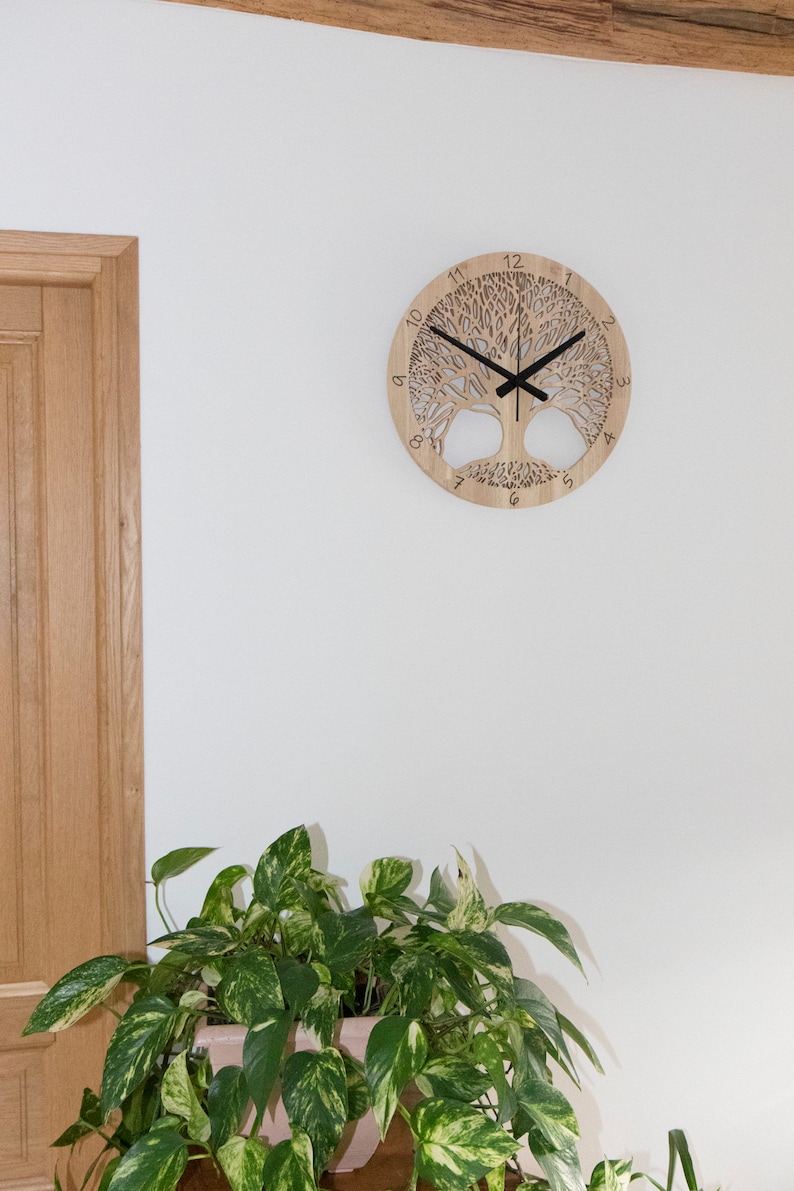 Tree of Life Wall Clock in Oak Wood, 35cm, Nature, Zen, and Wellness ...