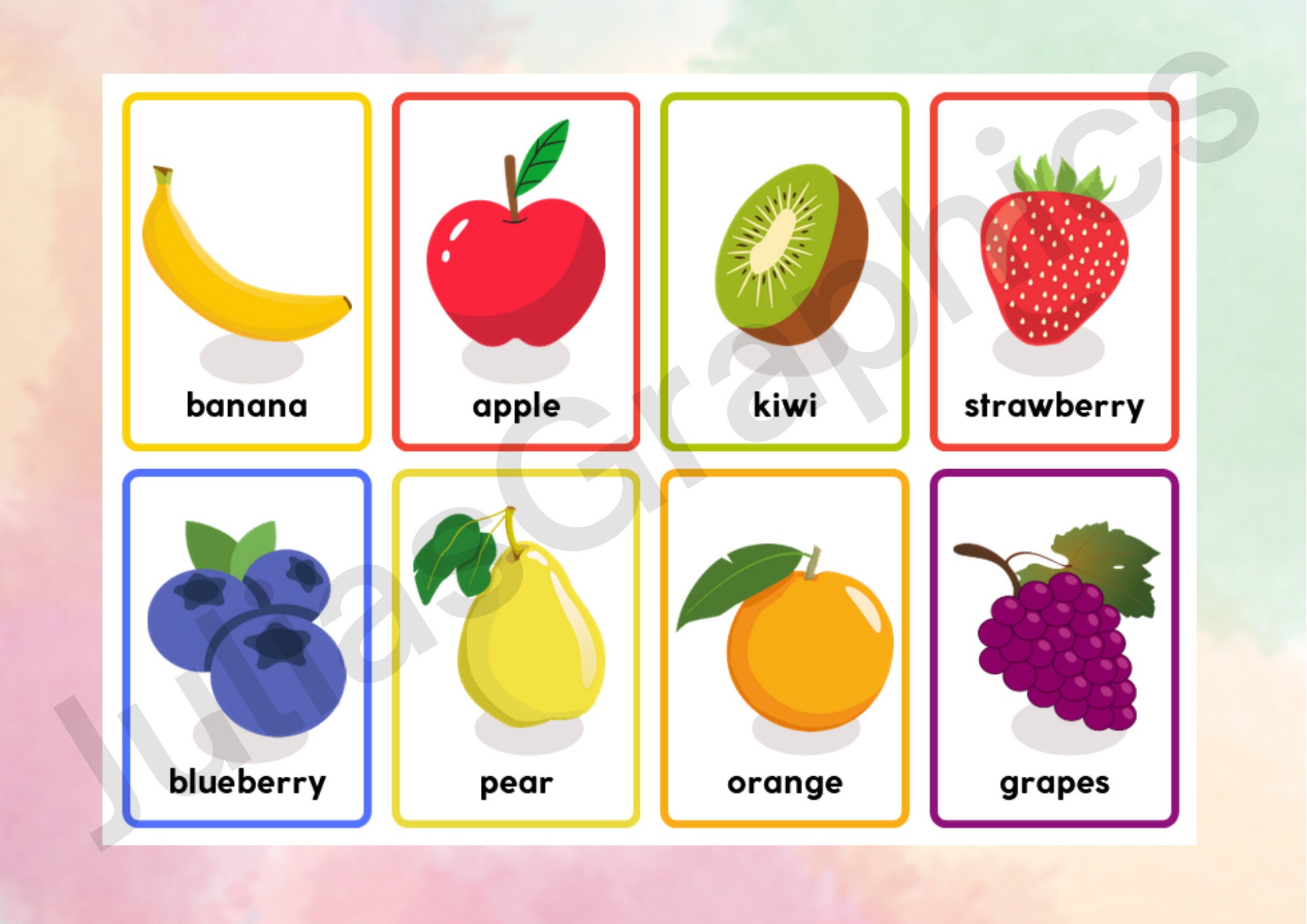 24 tarjetas de vocabulario de frutas imprimibles / 24 tarjetas - Etsy ...