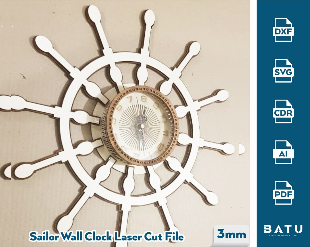 Sailor Wall Clock SVG, Watch Models, Wall Decor Clocks, DXF Files for ...