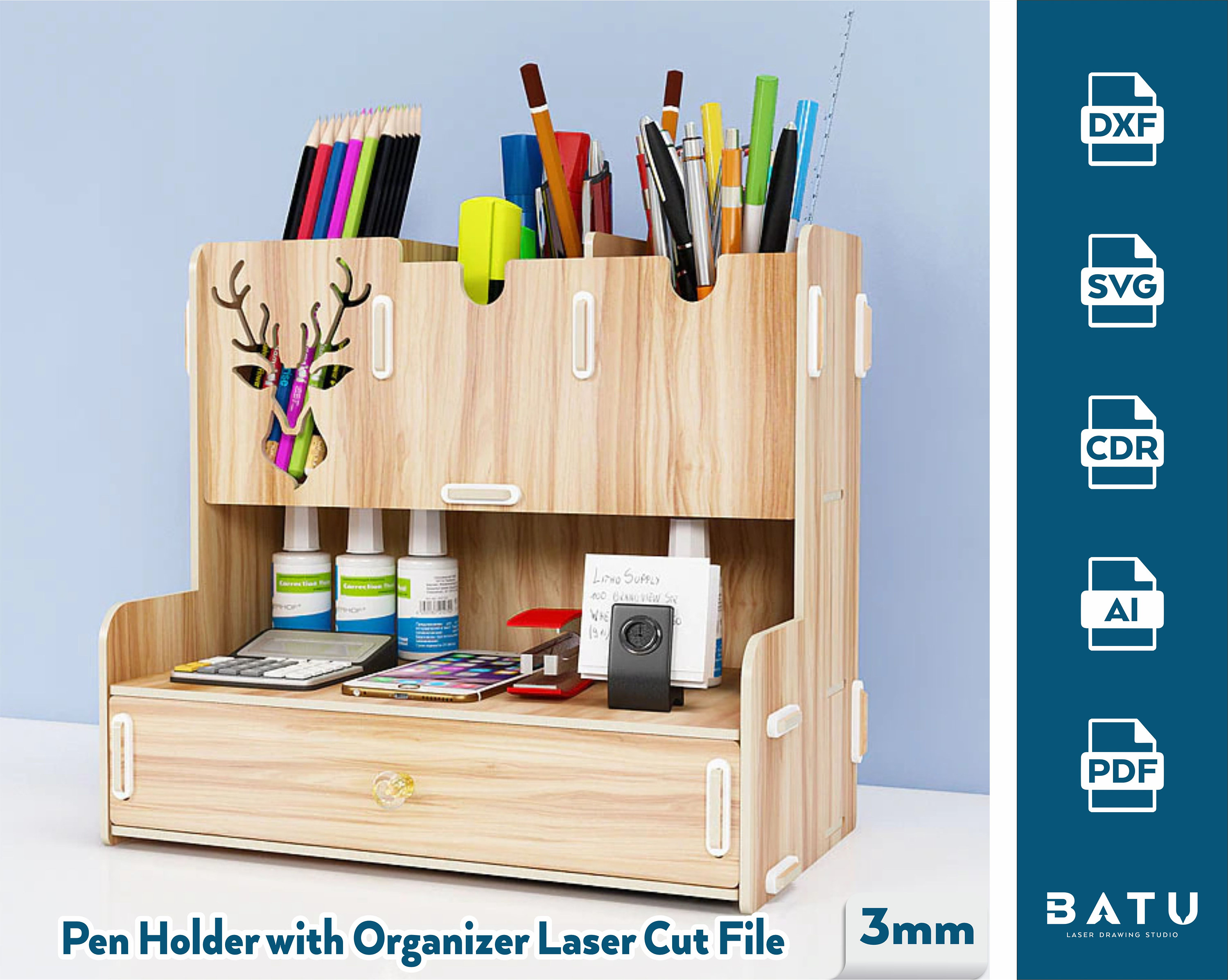 Laser Cut Organizer Svg File Pen Holder Glowforge Organizer Svg ...