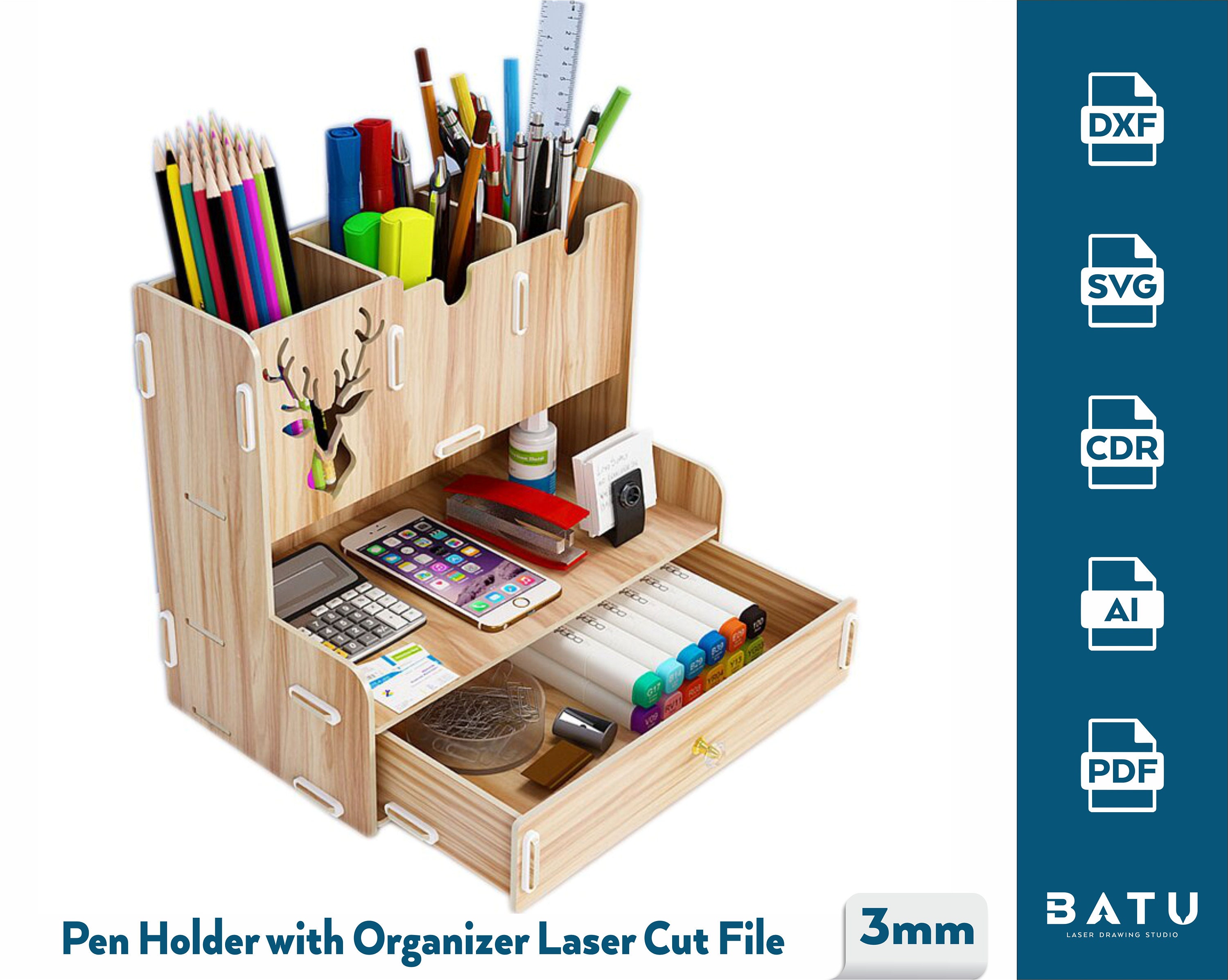 Laser Cut Organizer Svg File Pen Holder Glowforge Organizer Svg ...