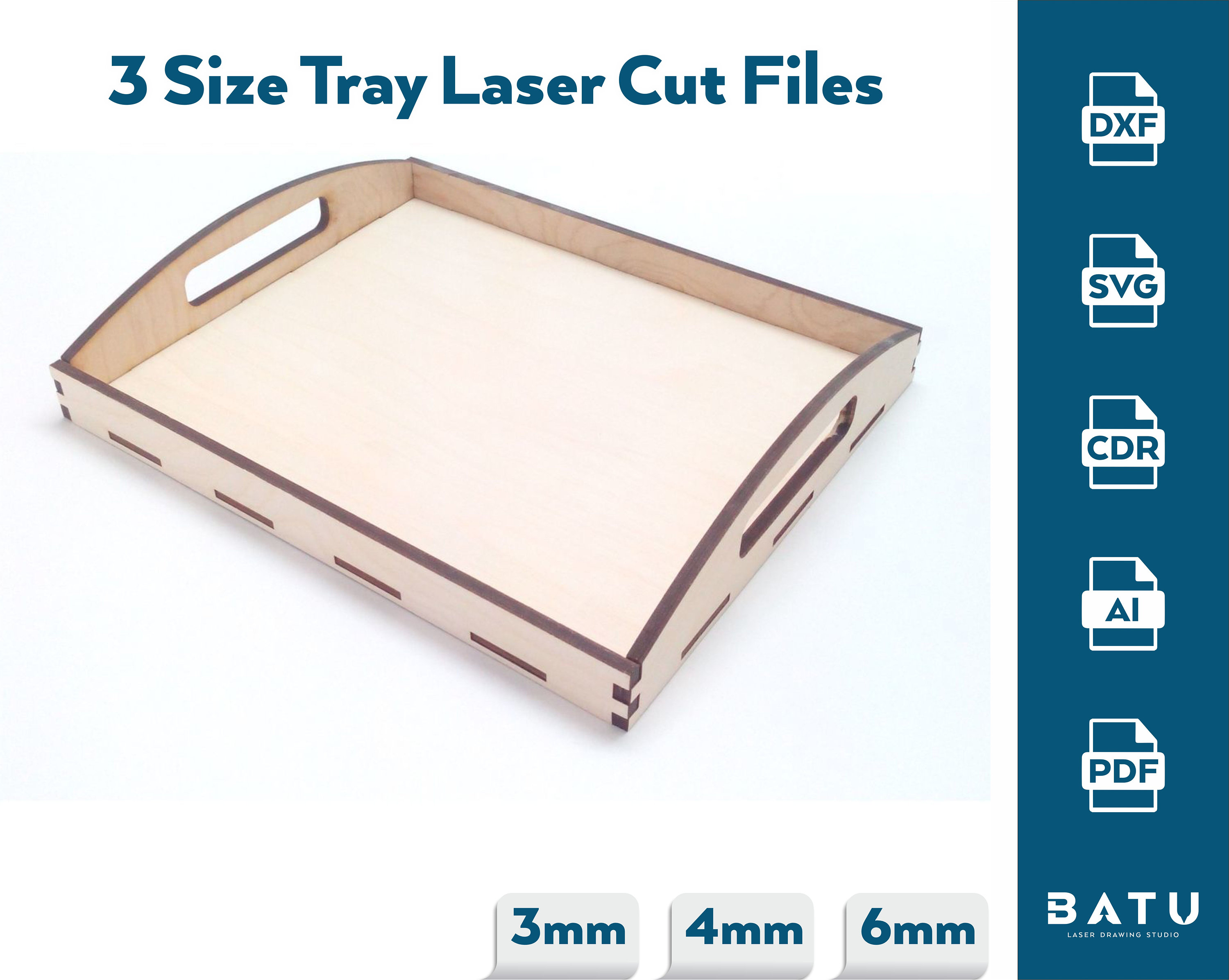 Flat Tray Laser Cut Files – 3mm, 4mm, 6mm Material (SVG, DXF) - Etsy