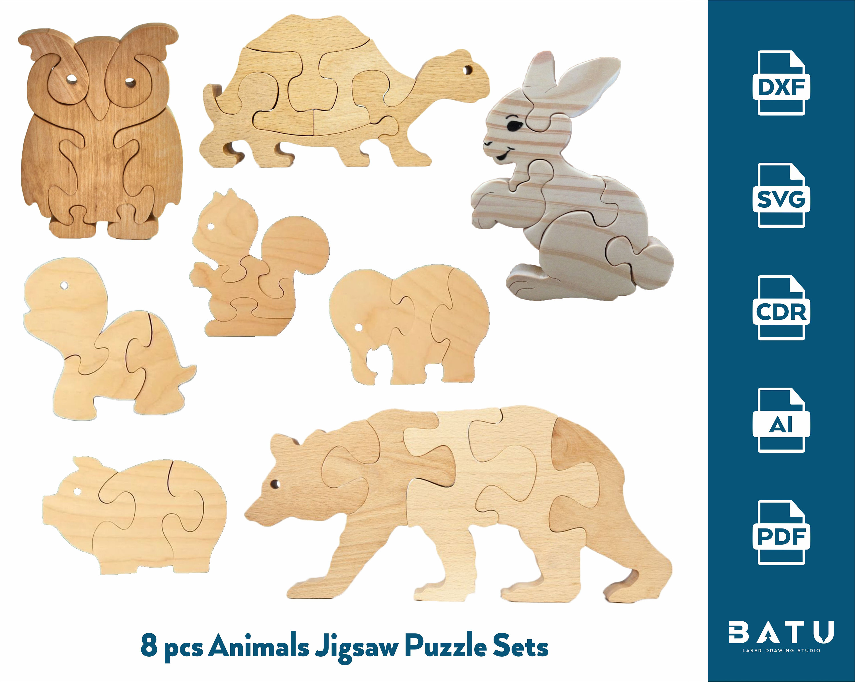 8 Pcs 3D Laser Cut Kids Puzzle, Jigsaw Puzzle Svg, Laser Cut Puzzle Set ...