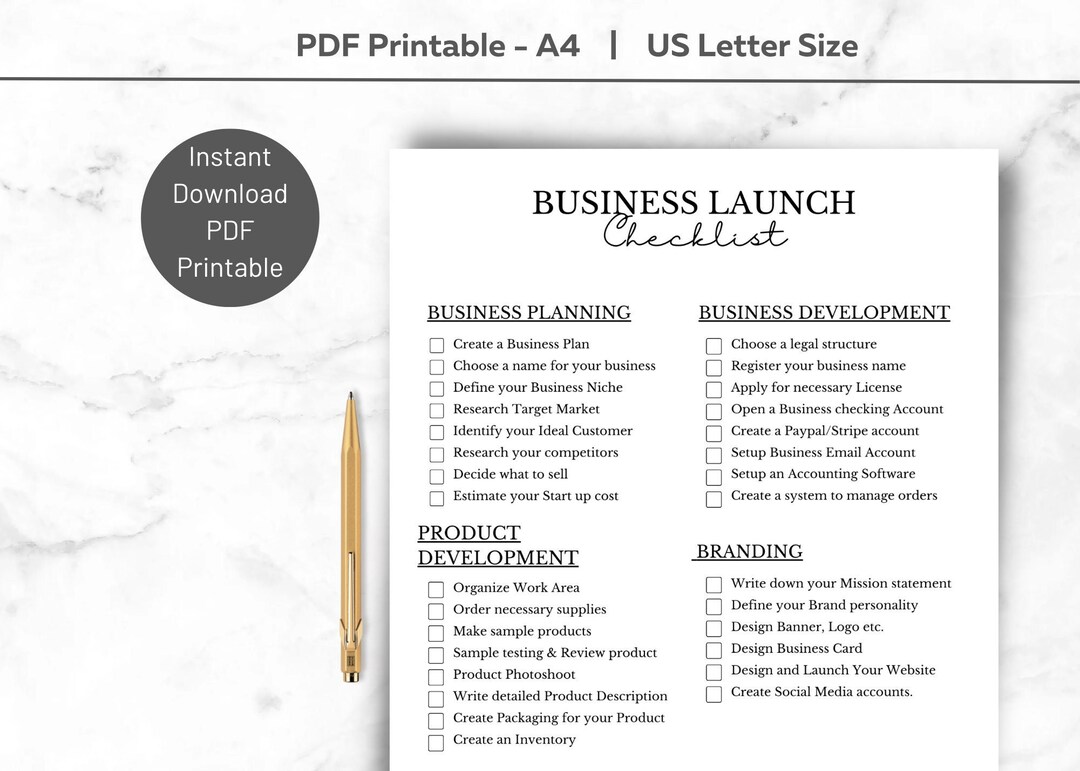Business Launch Checklist Printable Startup Business Guide Checklist ...