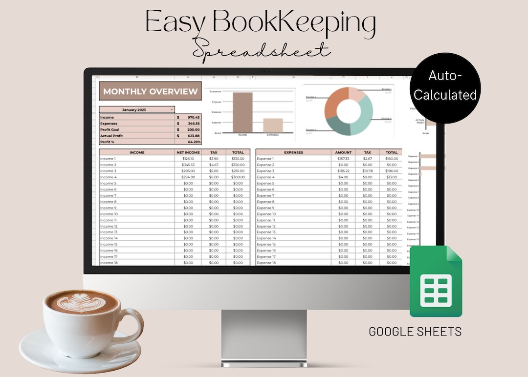 Easy Bookkeeping Spreadsheet, Income and Expense Tracker, Budget ...