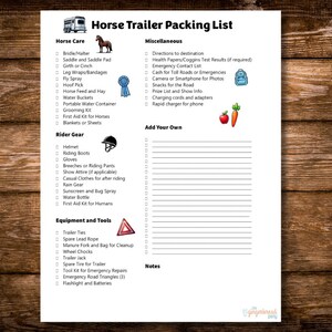 Printable HORSE TRAILER Packing List Checklist | Equestrian Essentials ...