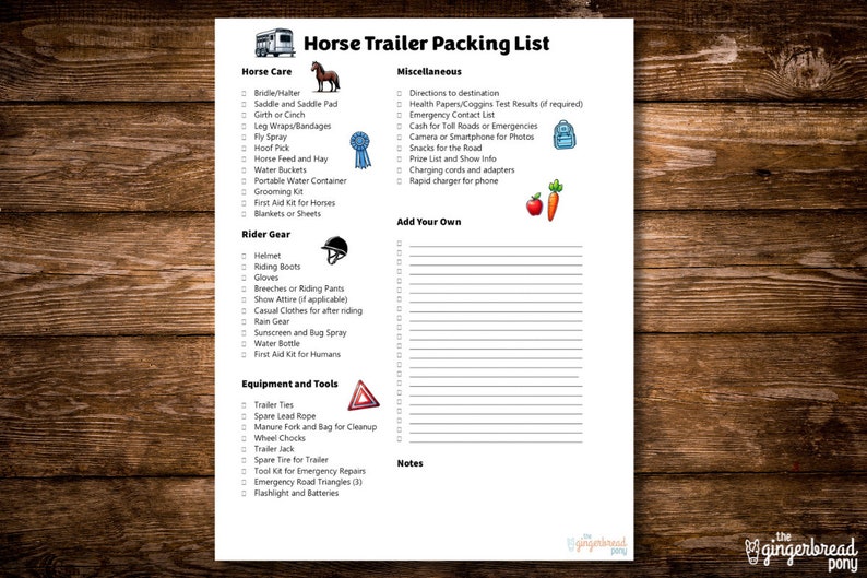 Printable HORSE TRAILER Packing List Checklist | Equestrian Essentials ...