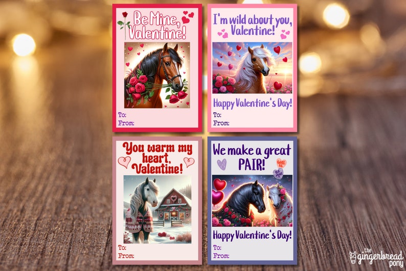 Printable Valentine Themed Horse CARDS Easy Class Valentine Set ...