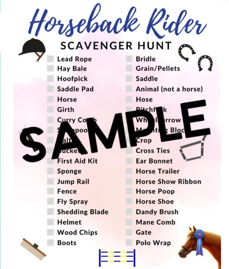 Printable Horseback Rider EQUESTRIAN Scavenger Hunt Activity | Summer ...