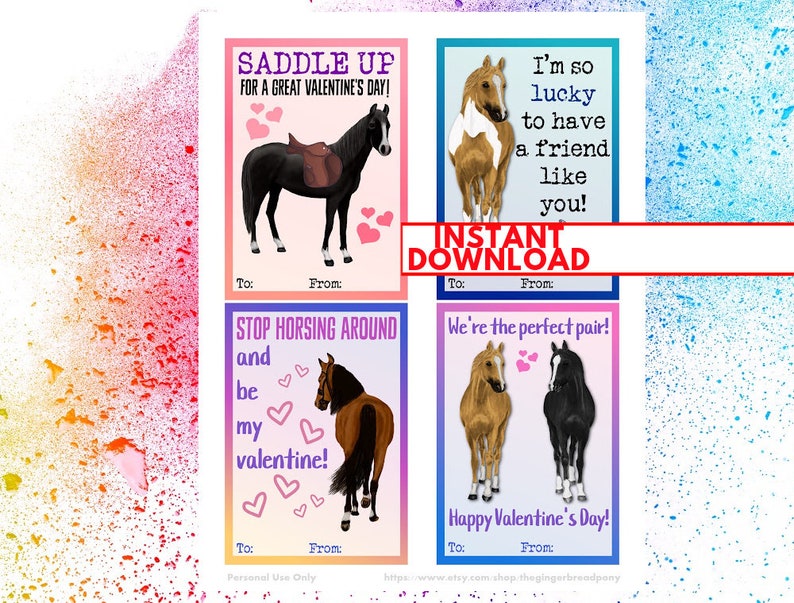 HORSE VALENTINES CARDS | Easy Class Valentine Set | Equestrian ...