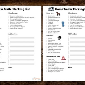 Printable HORSE TRAILER Packing List Checklist | Equestrian Essentials ...