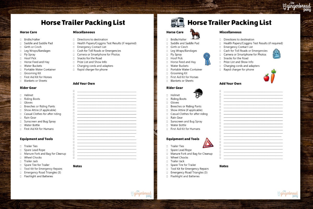 Printable HORSE TRAILER Packing List Checklist | Equestrian Essentials ...