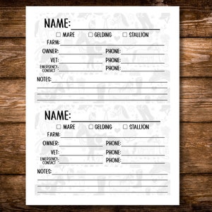 Printable HORSE STALL Info Card Form | Travel Information Essentials ...