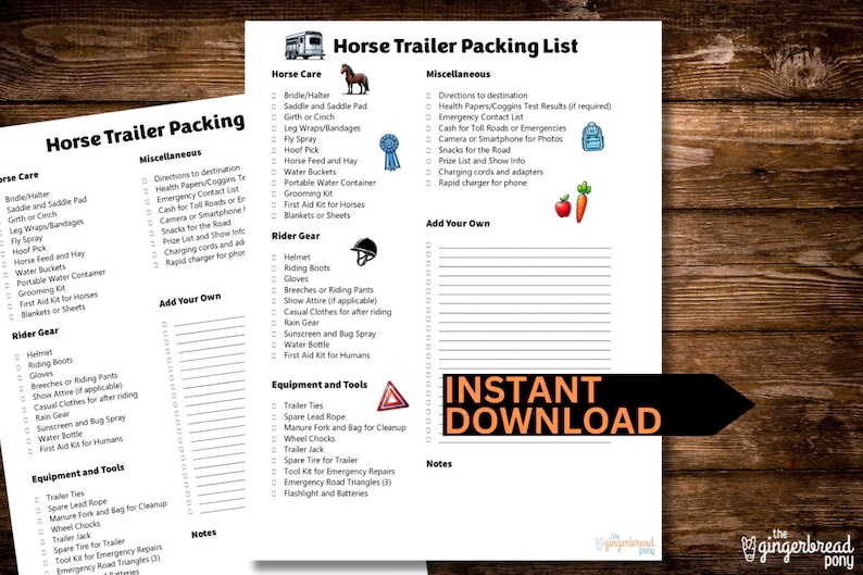 Printable HORSE TRAILER Packing List Checklist | Equestrian Essentials ...
