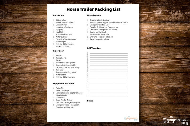 Printable HORSE TRAILER Packing List Checklist | Equestrian Essentials ...