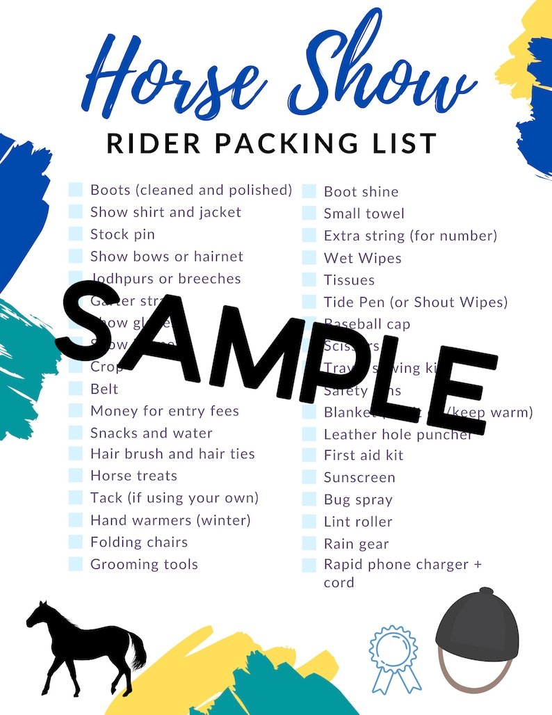 HORSE SHOW Packing Checklist Printable | Equestrian Competition ...