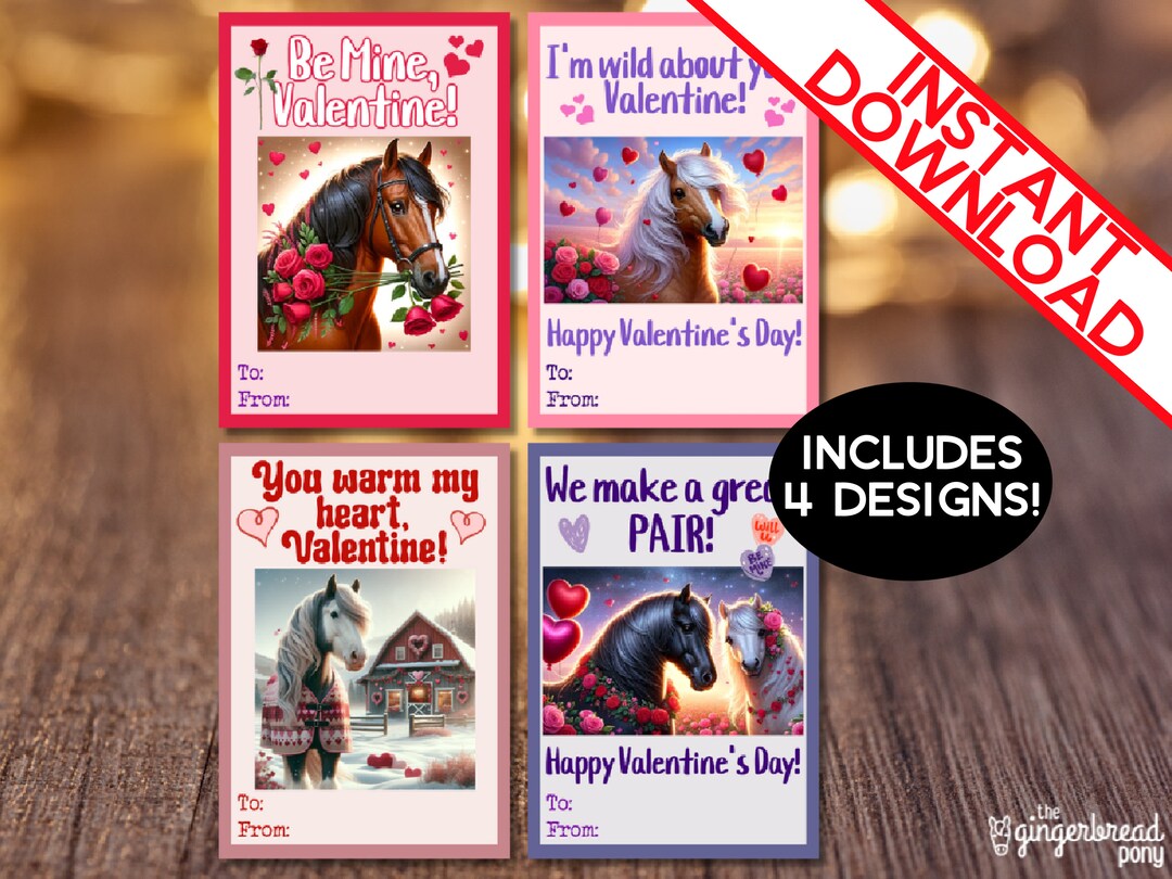 Printable Valentine Themed Horse CARDS | Easy Class Valentine Set ...