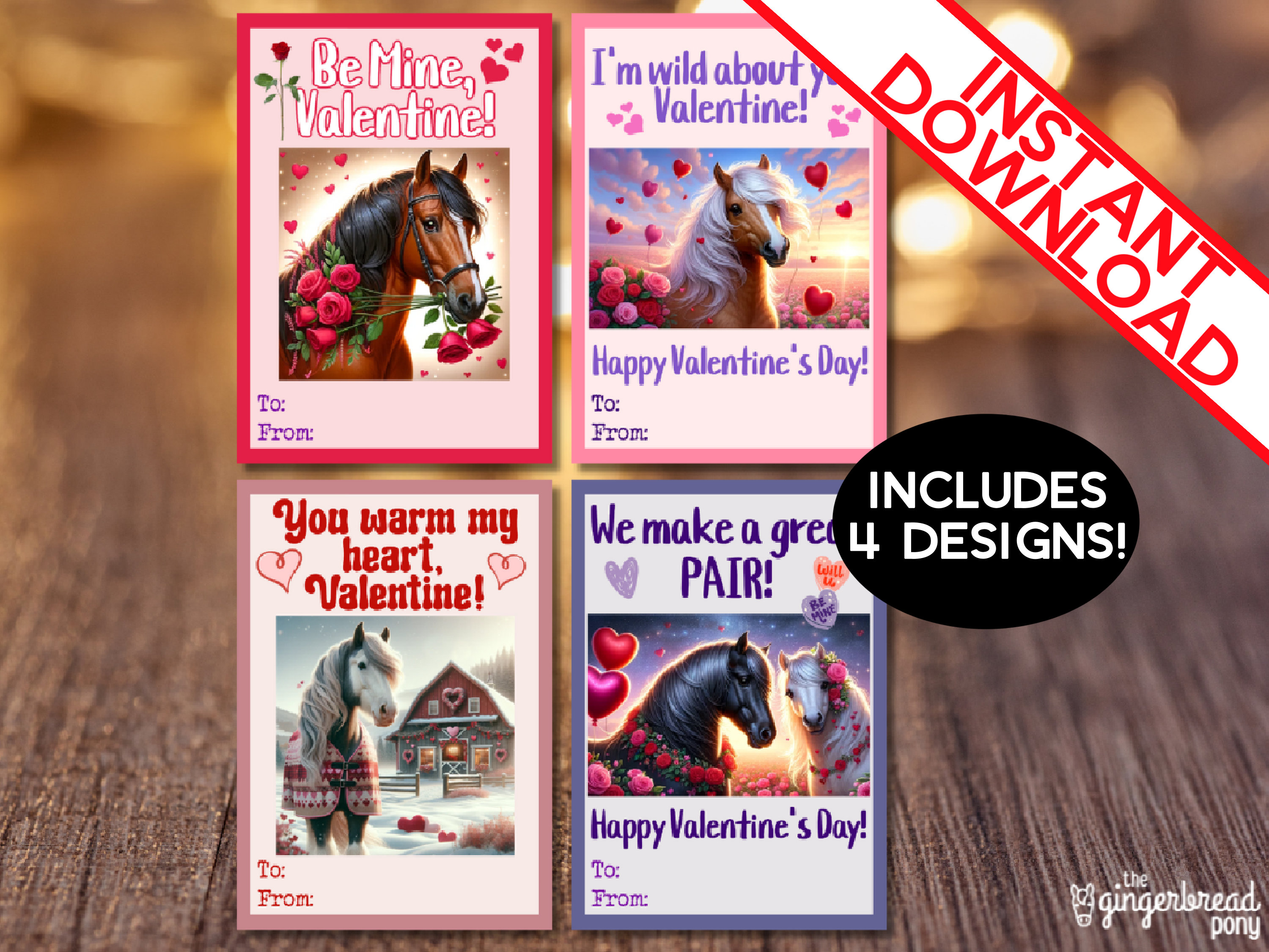 Printable Valentine Themed Horse CARDS | Easy Class Valentine Set ...