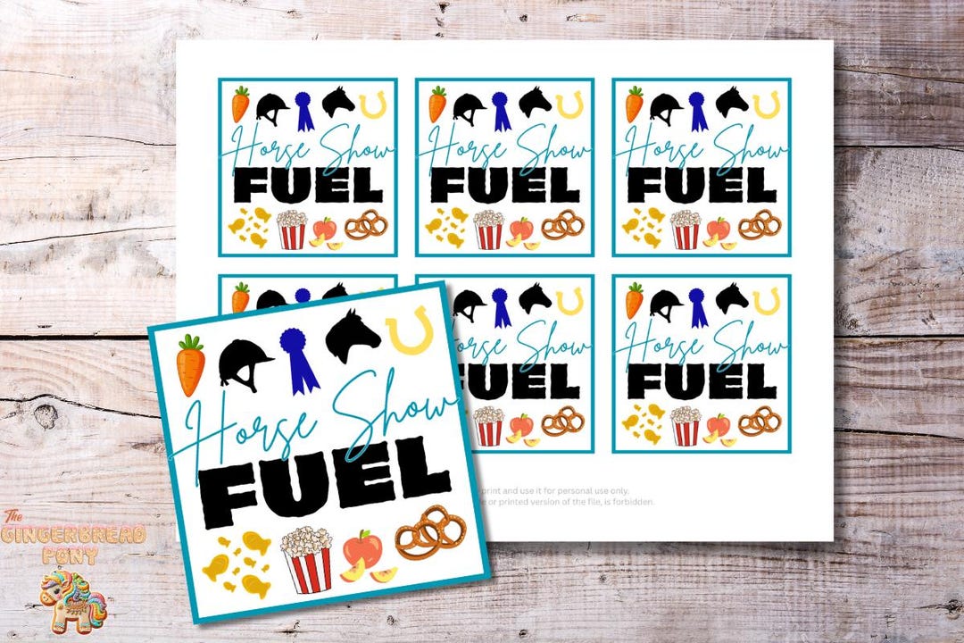 Horse Show Fuel Printable Tags | 3x3" Snack Bag Tags | Equestrian Treat ...