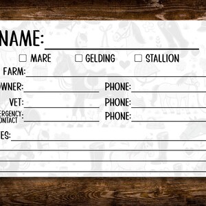 Printable HORSE STALL Info Card Form | Travel Information Essentials ...