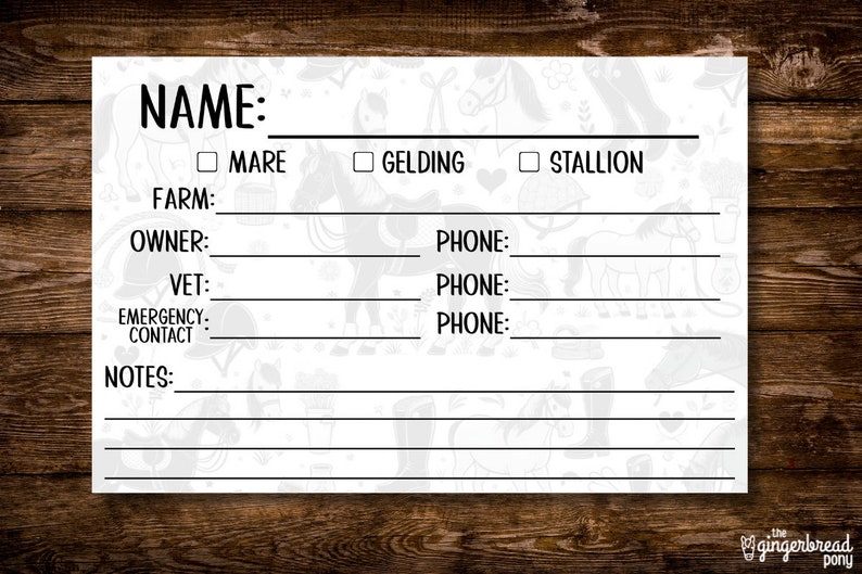 Printable HORSE STALL Info Card Form | Travel Information Essentials ...