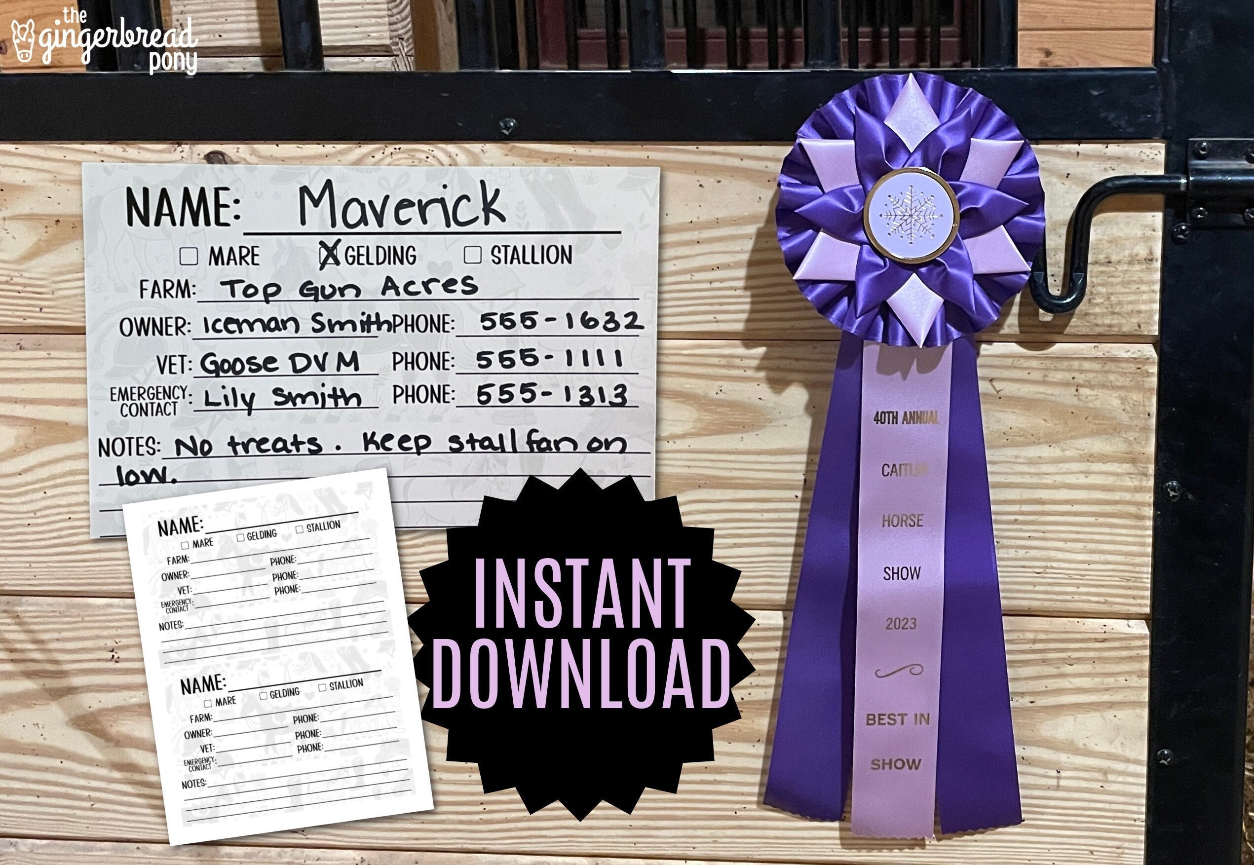 Printable HORSE STALL Info Card Form | Travel Information Essentials ...