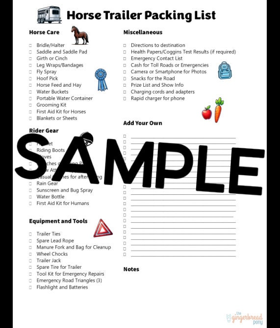 Printable HORSE TRAILER Packing List Checklist | Equestrian Essentials ...